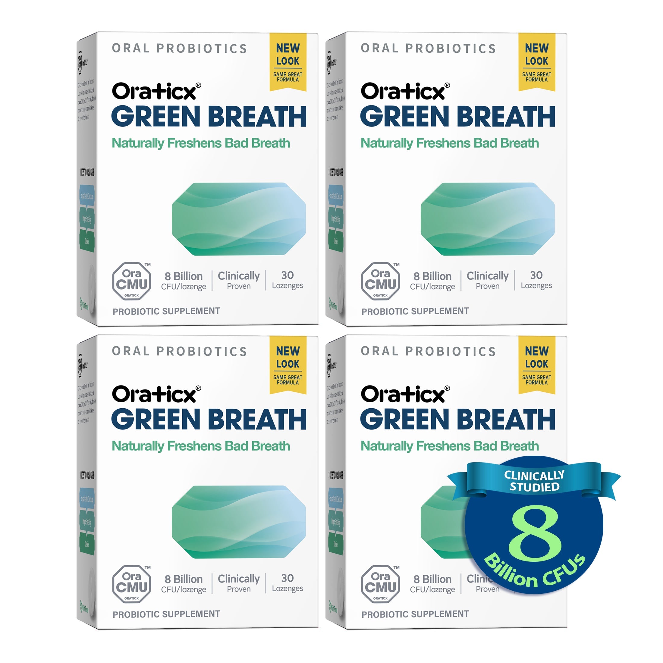 OraTicx Green Breath Oral Probiotics 4-Pack Set (120 counts)